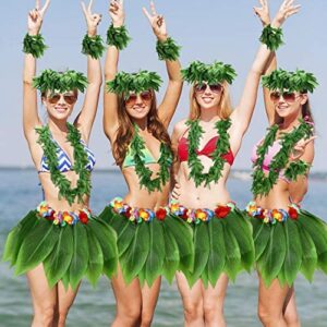 5 Pieces Tropical Fern Leaf Lei Party Accessory Artificial Leaves Garland Necklace Headband Wristband Skirt for Hawaiian Costumes Halloween Luau Party Supplies