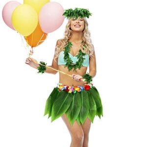 5 Pieces Tropical Fern Leaf Lei Party Accessory Artificial Leaves Garland Necklace Headband Wristband Skirt for Hawaiian Costumes Halloween Luau Party Supplies