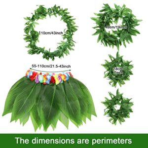 5 Pieces Tropical Fern Leaf Lei Party Accessory Artificial Leaves Garland Necklace Headband Wristband Skirt for Hawaiian Costumes Halloween Luau Party Supplies