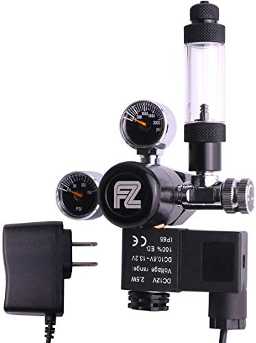 FZONE Aquarium CO2 Regulator AC Solenoid Mini Dual Gauge Display with Bubble Counter and Check Valve for US Standard CGA320 CO2 Cylinder