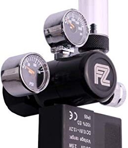 FZONE Aquarium CO2 Regulator AC Solenoid Mini Dual Gauge Display with Bubble Counter and Check Valve for US Standard CGA320 CO2 Cylinder