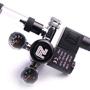 FZONE Aquarium CO2 Regulator AC Solenoid Mini Dual Gauge Display with Bubble Counter and Check Valve for US Standard CGA320 CO2 Cylinder