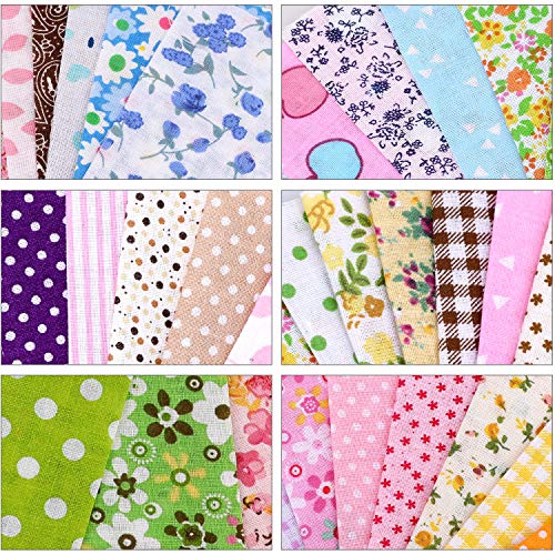 Konsait 100pcs Floral Cotton Fabric Patchwork, 4" x 4" (10cm x 10cm) Quilting Sewing Craft Fabric Bundles, Fat Squares Patchwork for DIY Sewing Decorative Fabric for Upholstery and Home Accents