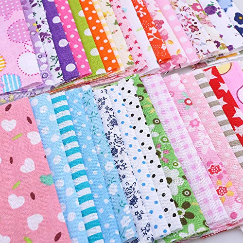 Konsait 100pcs Floral Cotton Fabric Patchwork, 4" x 4" (10cm x 10cm) Quilting Sewing Craft Fabric Bundles, Fat Squares Patchwork for DIY Sewing Decorative Fabric for Upholstery and Home Accents