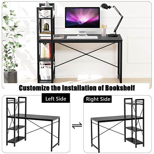 HAPPYGRILL Computer Desk with 4-Tier Bookshelves Writing Study Table Workstation with Tower Storage Shelves for Home Office