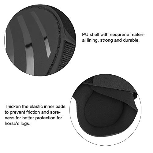 4Pcs Horse Leg Protector Elastic PU Horse Front Hind Leg Boots Horse Riding Tendon Fetlock Boots Shock Absorbing Show Competition Leg Protection(M-Black)