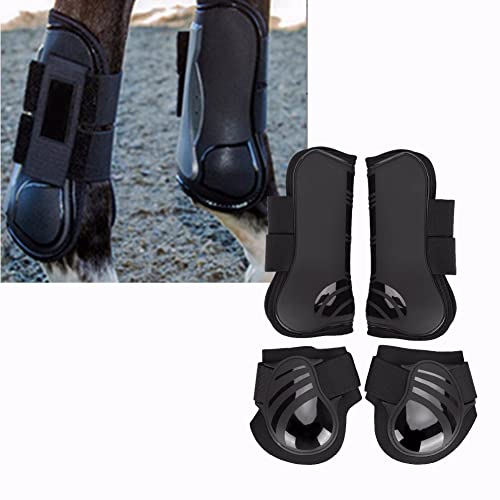 4Pcs Horse Leg Protector Elastic PU Horse Front Hind Leg Boots Horse Riding Tendon Fetlock Boots Shock Absorbing Show Competition Leg Protection(M-Black)