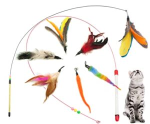 fashion's talk feather wire wands kitten toys worm teaser wand cat toy with replacement pack