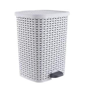 superio 6.8 gallon wicker step on trash can with foot pedal – outdoor and indoor trash can, waste basket for bathroom, kitchen, office, patio, or backyard – white smoke