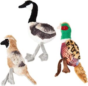 spot ethical products 3 pack of bird calls plush dog toys, 12 inch, assorted designs, with realistic bird sounds