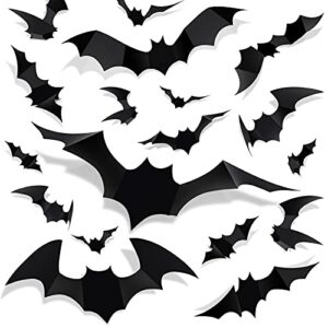 halloween 3d bat decorations - 72pcs 12 sizes realistic pvc scary black bat sticker home decor diy wall decal bathroom indoor hallowmas party supplies