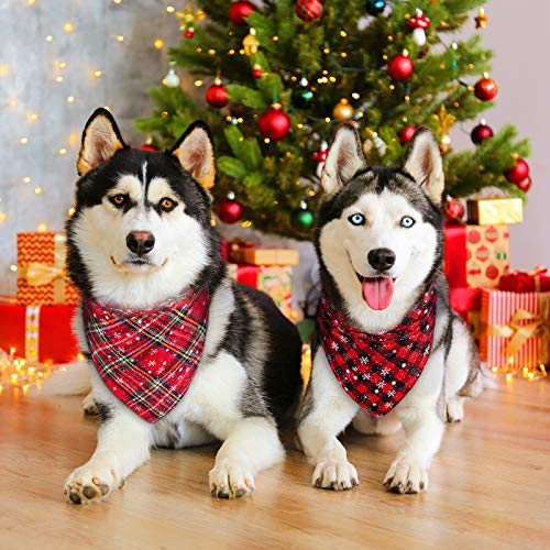 URATOT 3 Pieces Christmas Pet Bandanas Triangle Dog Bibs Kerchief Buffalo Plaid Snowflake Bandanas for Dogs Cats Pets