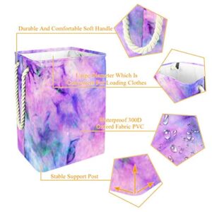 Inhomer Laundry Hamper Tie Dye Purple Printing Collapsible Laundry Baskets Firm Washing Bin Clothes Storage Organization for Bathroom Bedroom Dorm