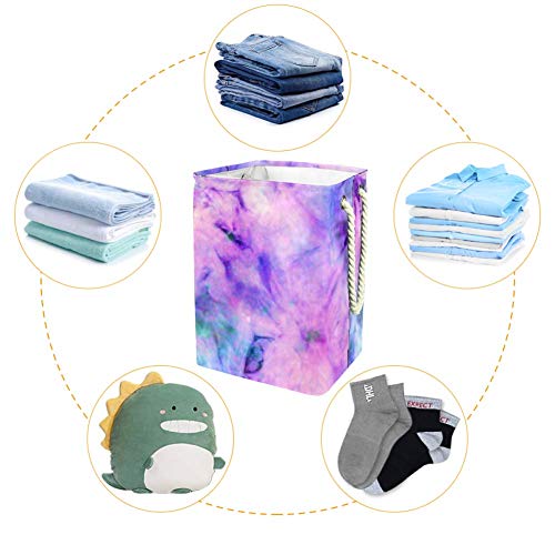 Inhomer Laundry Hamper Tie Dye Purple Printing Collapsible Laundry Baskets Firm Washing Bin Clothes Storage Organization for Bathroom Bedroom Dorm