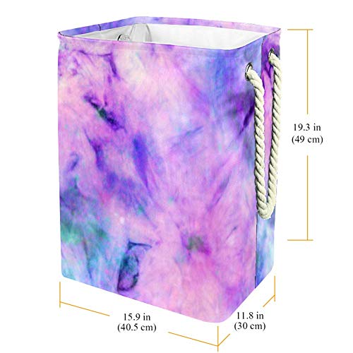 Inhomer Laundry Hamper Tie Dye Purple Printing Collapsible Laundry Baskets Firm Washing Bin Clothes Storage Organization for Bathroom Bedroom Dorm