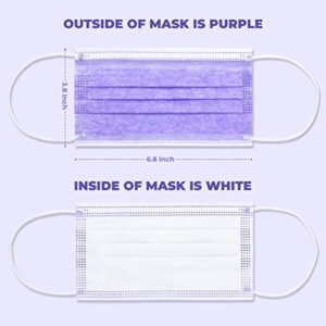 ZUBREX 50 Pcs Disposable 3 Ply Safety Face Mask for Protection with Nanofiber Filter Lining - and Elastic Earloops (Purple)