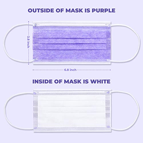 ZUBREX 50 Pcs Disposable 3 Ply Safety Face Mask for Protection with Nanofiber Filter Lining - and Elastic Earloops (Purple)