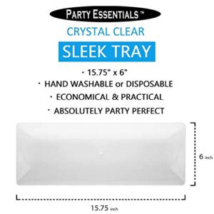 Party Essentials N156621 Plastic 15.75" x 6" Sleek Appetizer/Serving Trays, Clear, Pack of 6