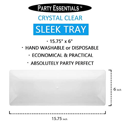 Party Essentials N156621 Plastic 15.75" x 6" Sleek Appetizer/Serving Trays, Clear, Pack of 6