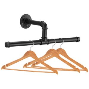 elibbren industrial pipe floating clothing rack wall mounted, commercial or residential wardrobe clothes display, heavy duty rustic vintage steel black metal garment bracket frame, 1 pack