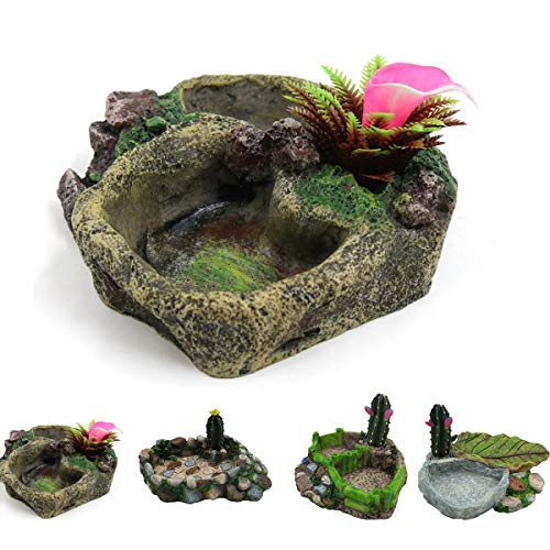 Resin Reptile Platform Artificial Tree Trunk Reptile Food Dish Food Water Bowl Lizard Crawling Platform for Lizard Turtle Gecko Water Frog Snake Amphibian Other Reptile