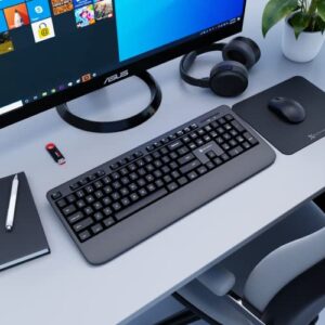 X9 Performance Ergonomic Wireless Keyboard with Wrist Rest - Comfort Meets Productivity - USB Computer Keyboard Wireless with 104 Quiet Keys and 2 Tone Finish - PC Desktop and External Laptop Keyboard