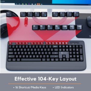 X9 Performance Ergonomic Wireless Keyboard with Wrist Rest - Comfort Meets Productivity - USB Computer Keyboard Wireless with 104 Quiet Keys and 2 Tone Finish - PC Desktop and External Laptop Keyboard