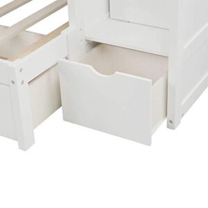 SOFTSEA Twin Over Full Bunk Beds with Drawers for Kids, Twin Over Twin Bunk Bed with Storage Staircase and Convertible Bottom Bed for Bedroom(White)