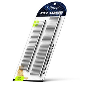 pet steel comb grooming comb, double-sided stainless steel dog comb, available in 2 different sizes, lilpep is used for cleaning and massage, grooming, removing tangles, suitable for pet cats and dogs