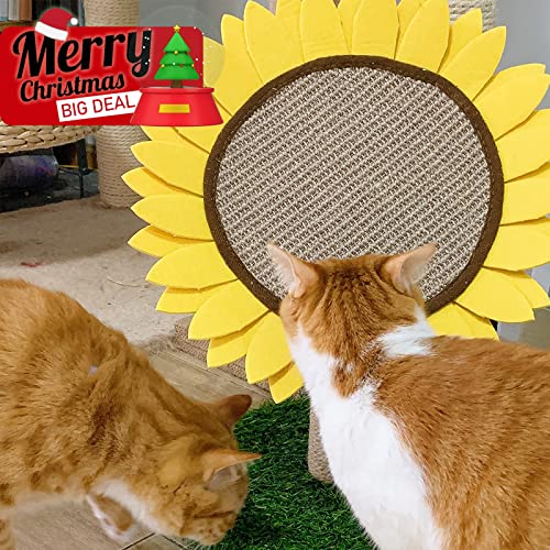 Cat Scratching Post, Sunflower Claw Scratching Post for Kitty, Natural Sisal Scratcher Board, Cute Furniture Interactive Activity Pad Toys for Kitten & Cat, 18x12 Inch