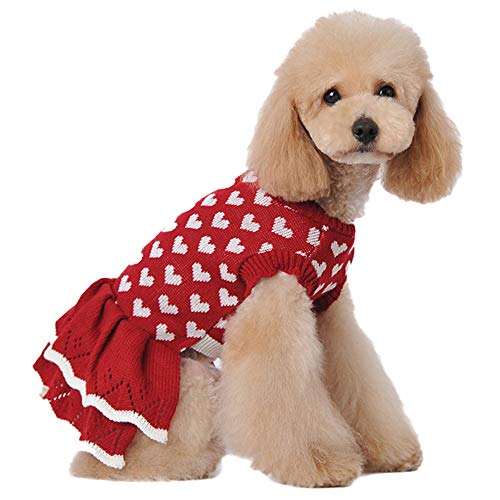 Dofyou Small Dog Sweater Dress pet Sweaters Knitwear Girl Red Winter Warm Dog Princess Dress (L)