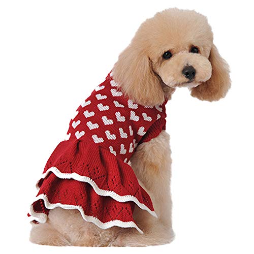 Dofyou Small Dog Sweater Dress pet Sweaters Knitwear Girl Red Winter Warm Dog Princess Dress (L)