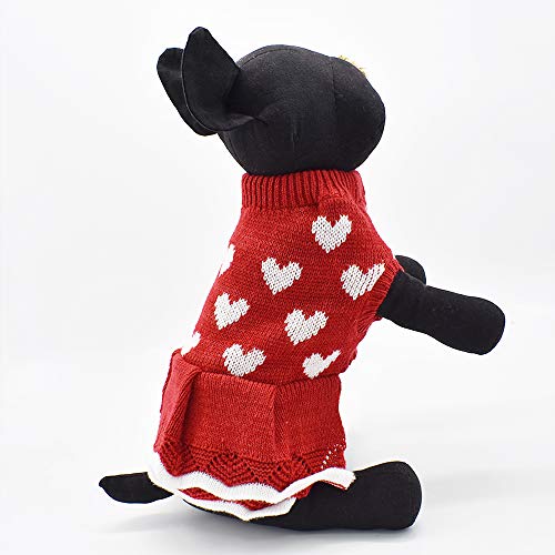 Dofyou Small Dog Sweater Dress pet Sweaters Knitwear Girl Red Winter Warm Dog Princess Dress (L)