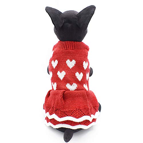 Dofyou Small Dog Sweater Dress pet Sweaters Knitwear Girl Red Winter Warm Dog Princess Dress (L)