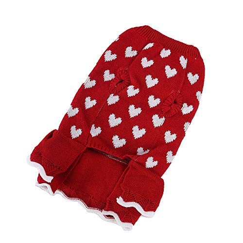 Dofyou Small Dog Sweater Dress pet Sweaters Knitwear Girl Red Winter Warm Dog Princess Dress (L)