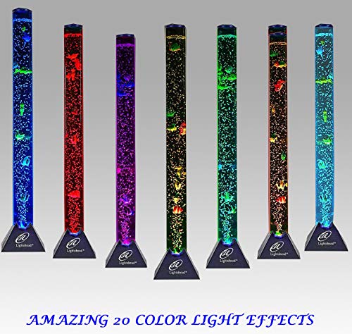 Lightahead Extra Large 4 FT LED Fantasy Bubble Fish Tube Fake Aquarium with Remote Control,10 Fish & 20 Color Light Effects. The Ultimate Sensory Lamp.