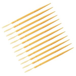 200pcs Double-Head Toothpicks Soft Plastic Oral Care Interdental Floss Cleaners toothpicks,Braces Brush (Light Yellow)