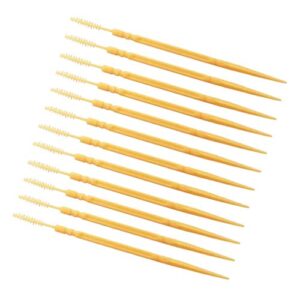 200pcs Double-Head Toothpicks Soft Plastic Oral Care Interdental Floss Cleaners toothpicks,Braces Brush (Light Yellow)