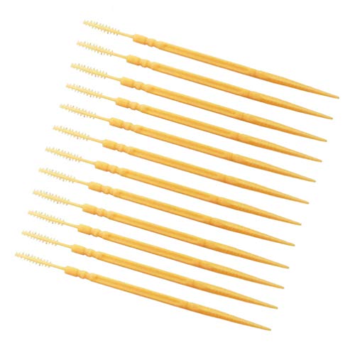 200pcs Double-Head Toothpicks Soft Plastic Oral Care Interdental Floss Cleaners toothpicks,Braces Brush (Light Yellow)