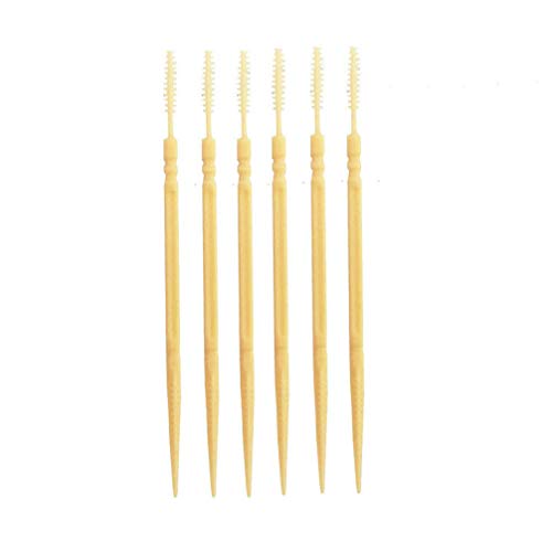 200pcs Double-Head Toothpicks Soft Plastic Oral Care Interdental Floss Cleaners toothpicks,Braces Brush (Light Yellow)