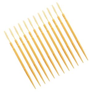 200pcs Double-Head Toothpicks Soft Plastic Oral Care Interdental Floss Cleaners toothpicks,Braces Brush (Light Yellow)