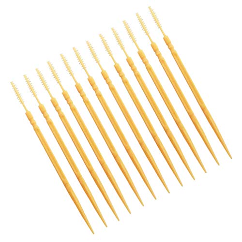 200pcs Double-Head Toothpicks Soft Plastic Oral Care Interdental Floss Cleaners toothpicks,Braces Brush (Light Yellow)