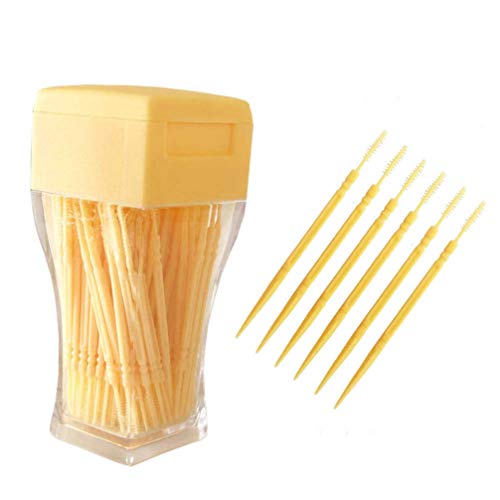 200pcs Double-Head Toothpicks Soft Plastic Oral Care Interdental Floss Cleaners toothpicks,Braces Brush (Light Yellow)