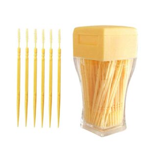 200pcs Double-Head Toothpicks Soft Plastic Oral Care Interdental Floss Cleaners toothpicks,Braces Brush (Light Yellow)