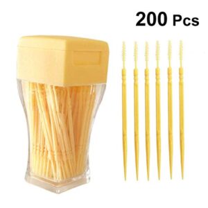 200pcs Double-Head Toothpicks Soft Plastic Oral Care Interdental Floss Cleaners toothpicks,Braces Brush (Light Yellow)