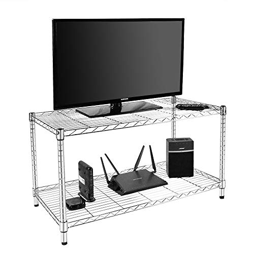 Apollo Hardware Chrome 2-Shelf Wire Shelving, Metal Wire Media Cart 18"x36"x22" (Chrome)