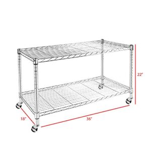 Apollo Hardware Chrome 2-Shelf Wire Shelving, Metal Wire Media Cart 18"x36"x22" (Chrome)