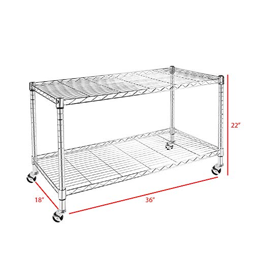 Apollo Hardware Chrome 2-Shelf Wire Shelving, Metal Wire Media Cart 18"x36"x22" (Chrome)