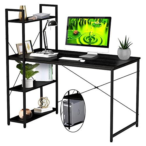 Halter Computer Desk with Shelves, 47 Inch Writing Table for Home Office, Study Desk with Storage for Work, Writing, and Homework, Modern, Easy Assembly, Black