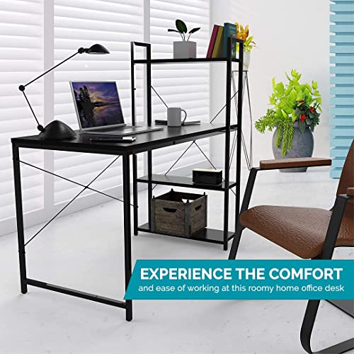 Halter Computer Desk with Shelves, 47 Inch Writing Table for Home Office, Study Desk with Storage for Work, Writing, and Homework, Modern, Easy Assembly, Black